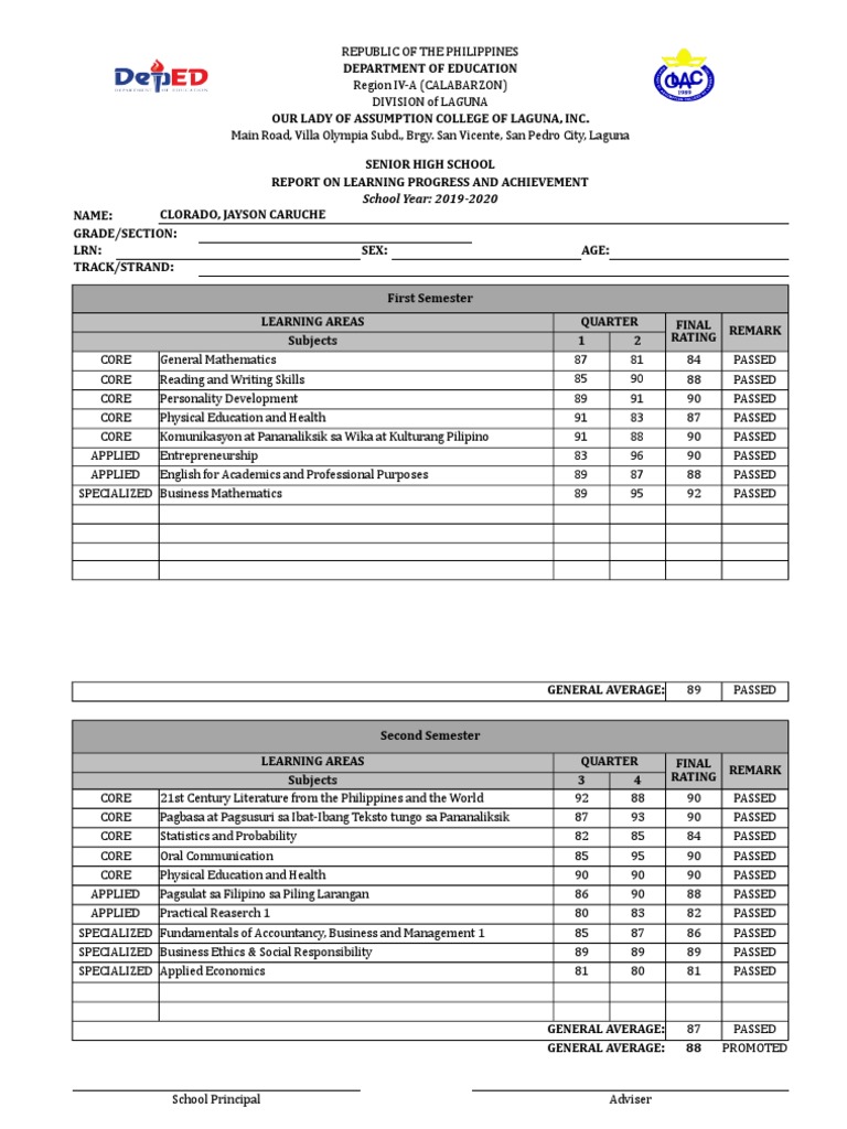 SHS Automated Form 138 | PDF | Literacy | Science