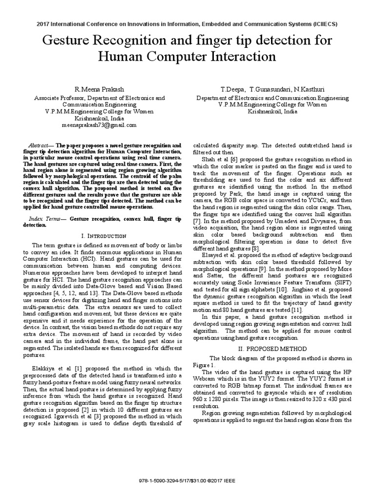 Gesture Recognition Pdf Image Segmentation Computer Vision