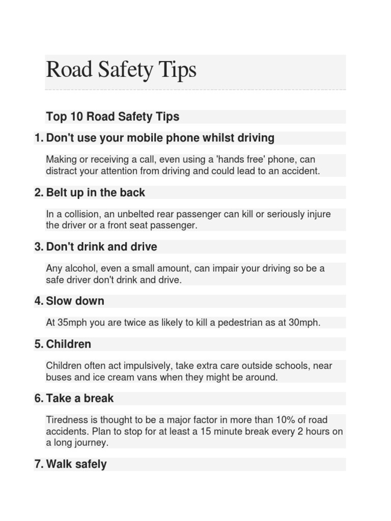 Essential Road Safety Tips Guide | PDF | Wellness | Lifestyle