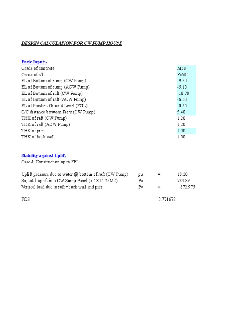 Design Calculation For CW Pump House: Basic Input | PDF | Nature