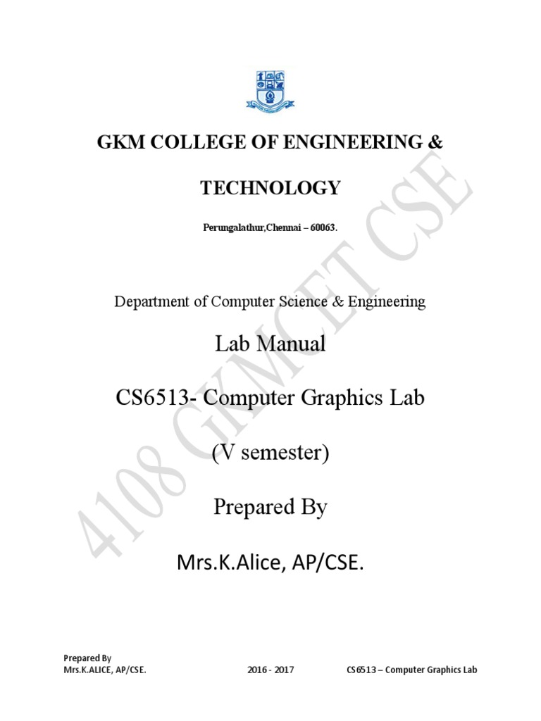 Lab Manual CS6513-Computer Graphics Lab (V Semester) Prepared by Mrs.K ...