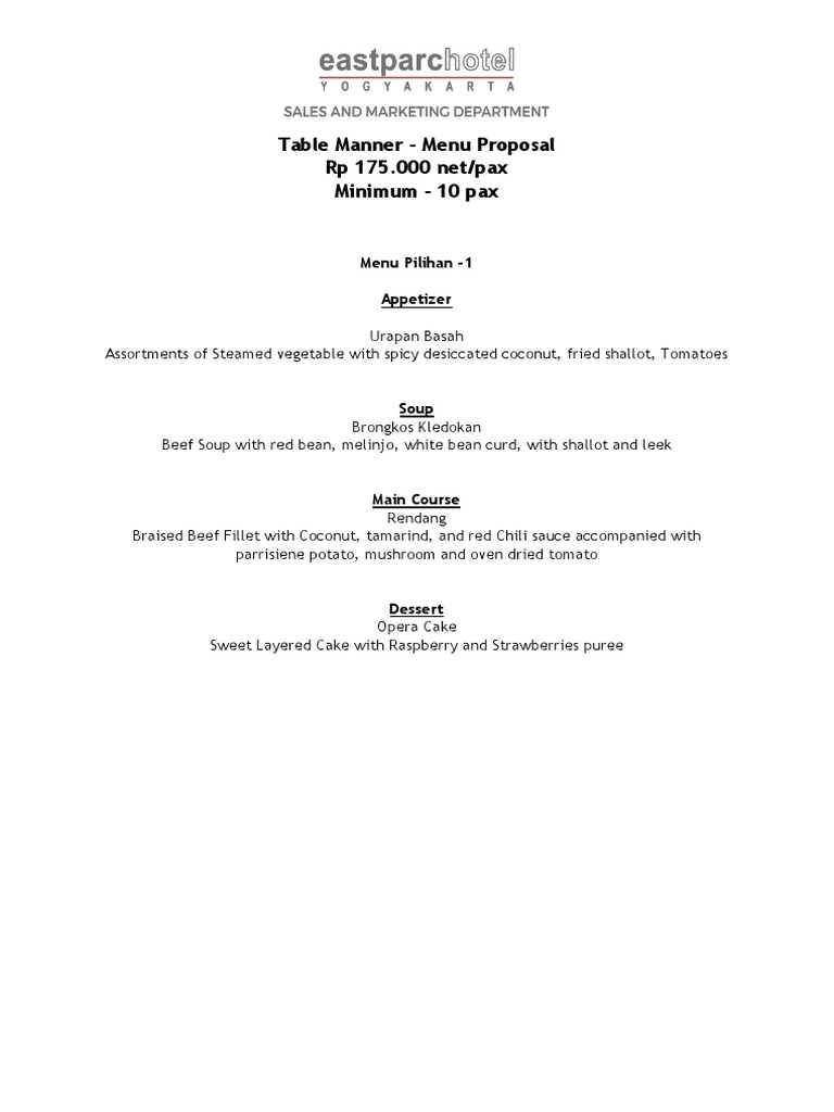 Table Manner Menu | PDF | Soup | Desserts