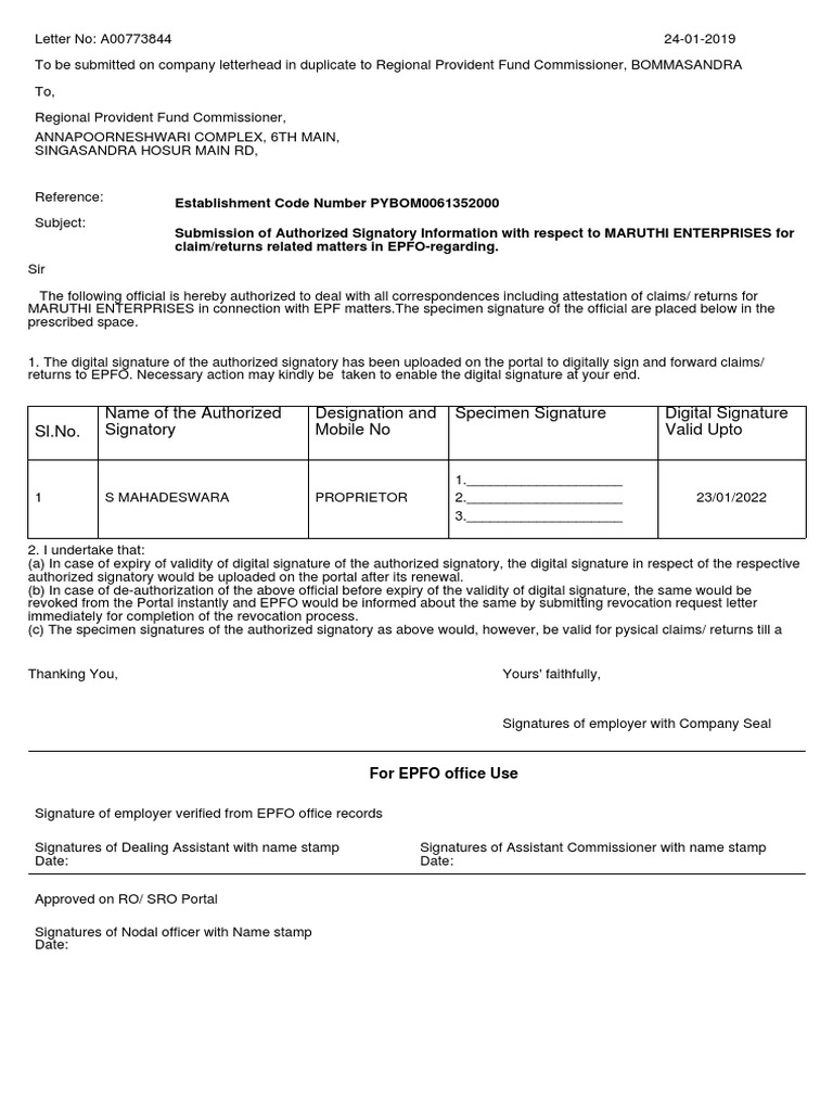 EPFO Authorized Signatory Submission | PDF | Computer Security | Security