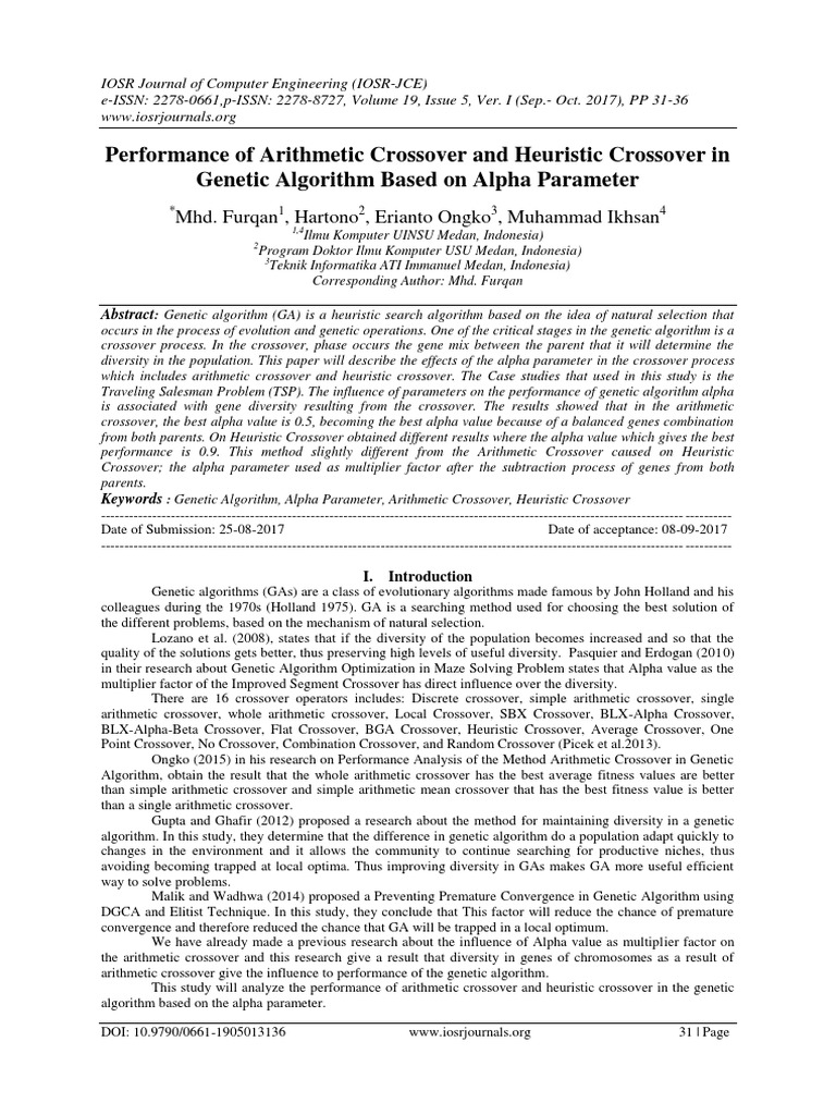 Performance of Arithmetic Crossover and Heuristic Crossover in Genetic ...