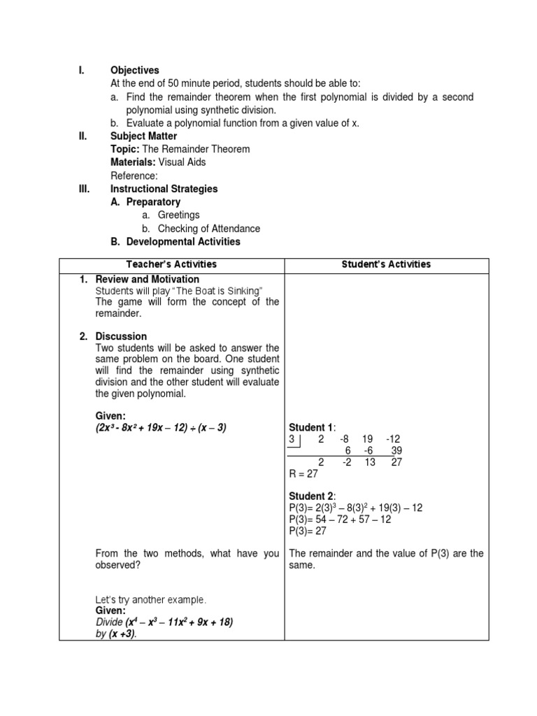 Remainder Theorem | PDF | Abstract Algebra | Learning