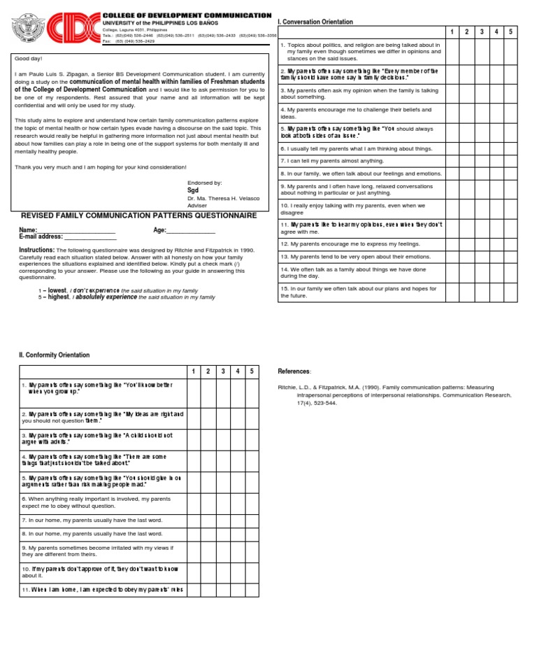 Revised Family Communication Patterns Questionnaire: University of The ...