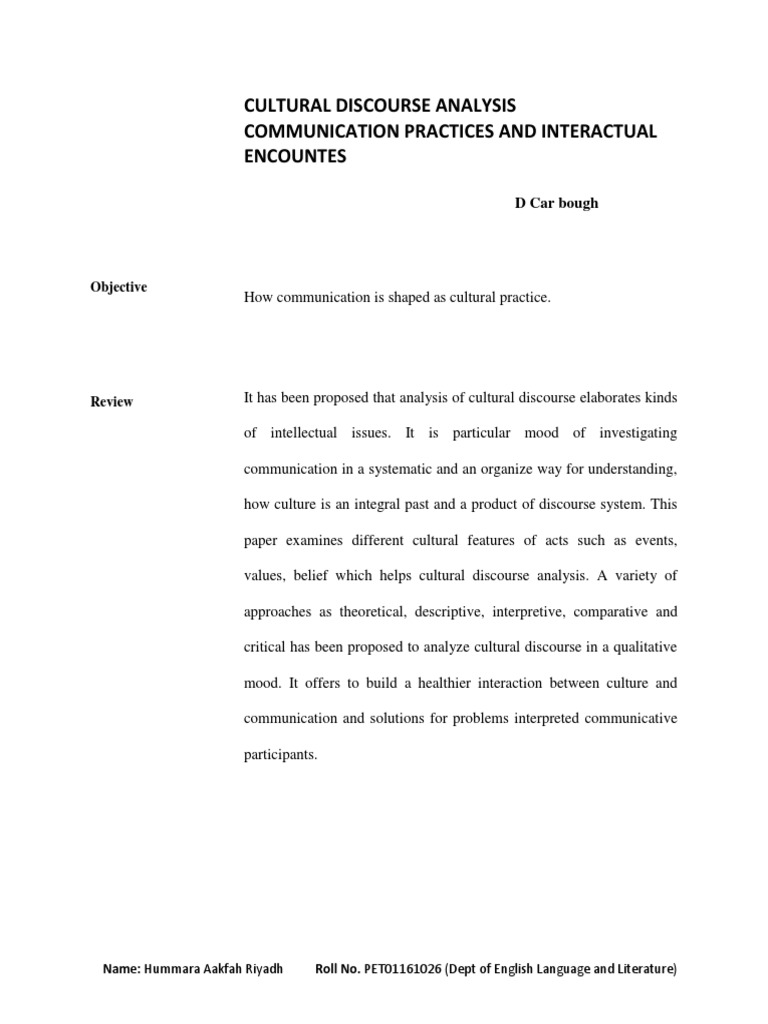 Cultural Discourse Analysis | PDF