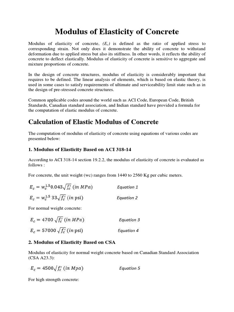 Modulus of Elasticity of Concrete | PDF | Young's Modulus | Elasticity ...