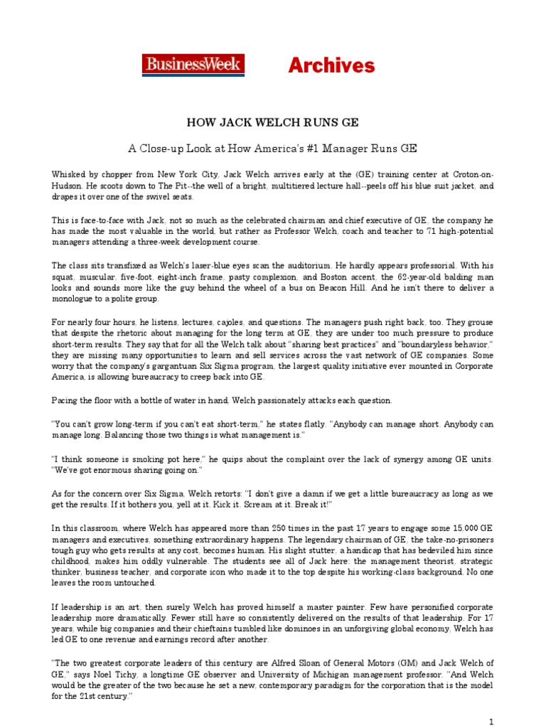 Jack Welch's Leadership at GE | PDF | Six Sigma | General Electric