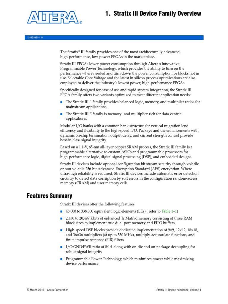 Stratix III Device Family Overview: Features Summary | PDF | Field Programmable Gate Array ...