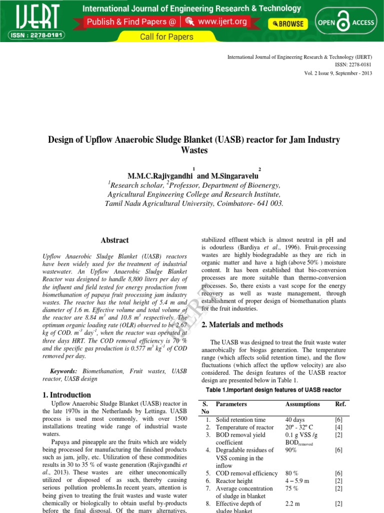 Design of Upflow Anaerobic Sludge Blanket Uasb Reactor For Jam Industry ...