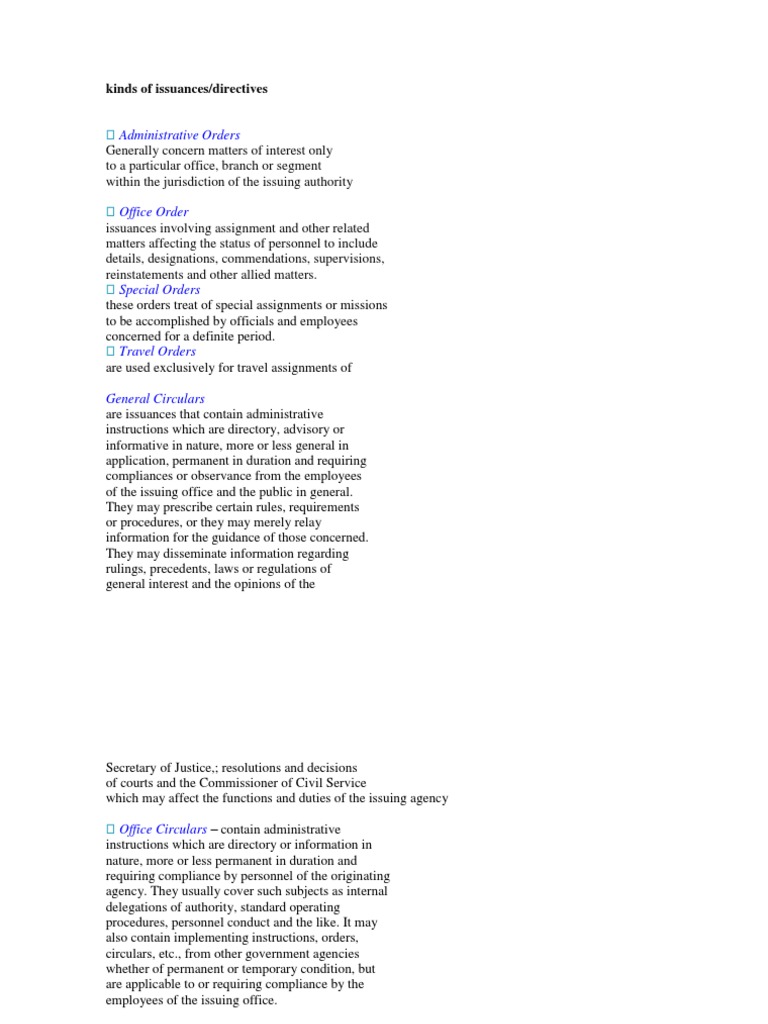 Types of Administrative Issuances | PDF | Business | Finance & Money ...
