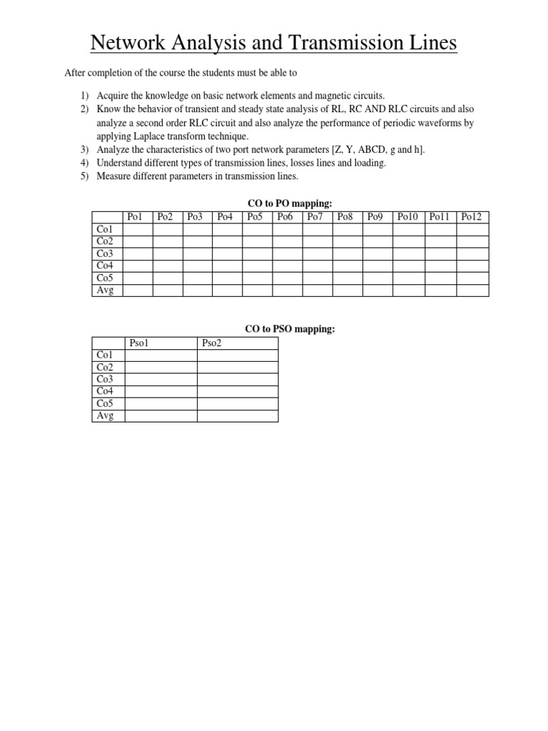 Network Analysis and Transmission Lines: CO To PO Mapping | PDF ...
