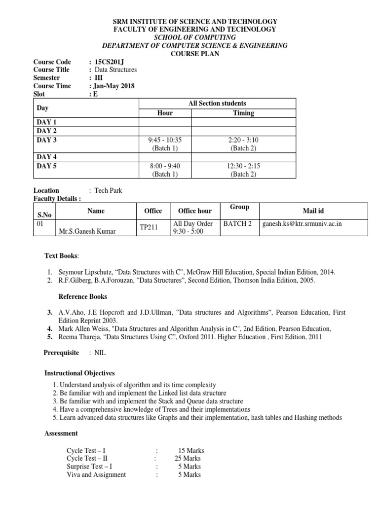 B.tech 15CS201J Data Structures | PDF | Group (Mathematics) | Time Complexity
