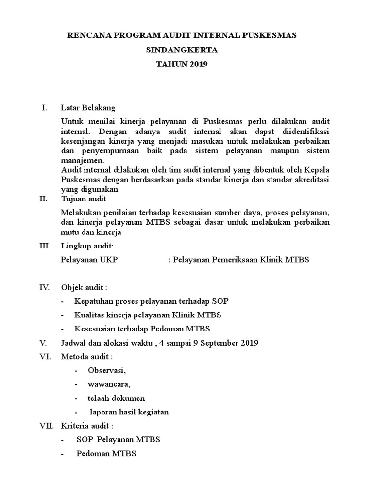 Tugas Audit Internal Dan RTM PKM Sindangkerta | PDF | Kesehatan Holistik