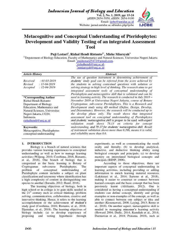 Development and Validation of an Integrated Assessment Tool to Measure Metacognitive Skills and ...