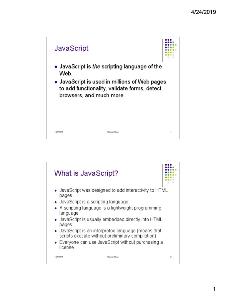 Javascript: 4/24/2019 1 Hassan Khan | PDF | Java Script | Html Element