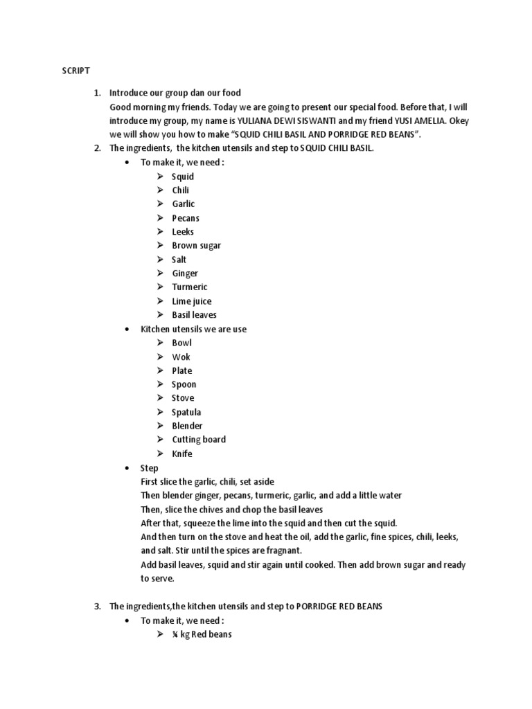 SCRIPT Cooking | PDF | Kitchen Utensil | Spoon