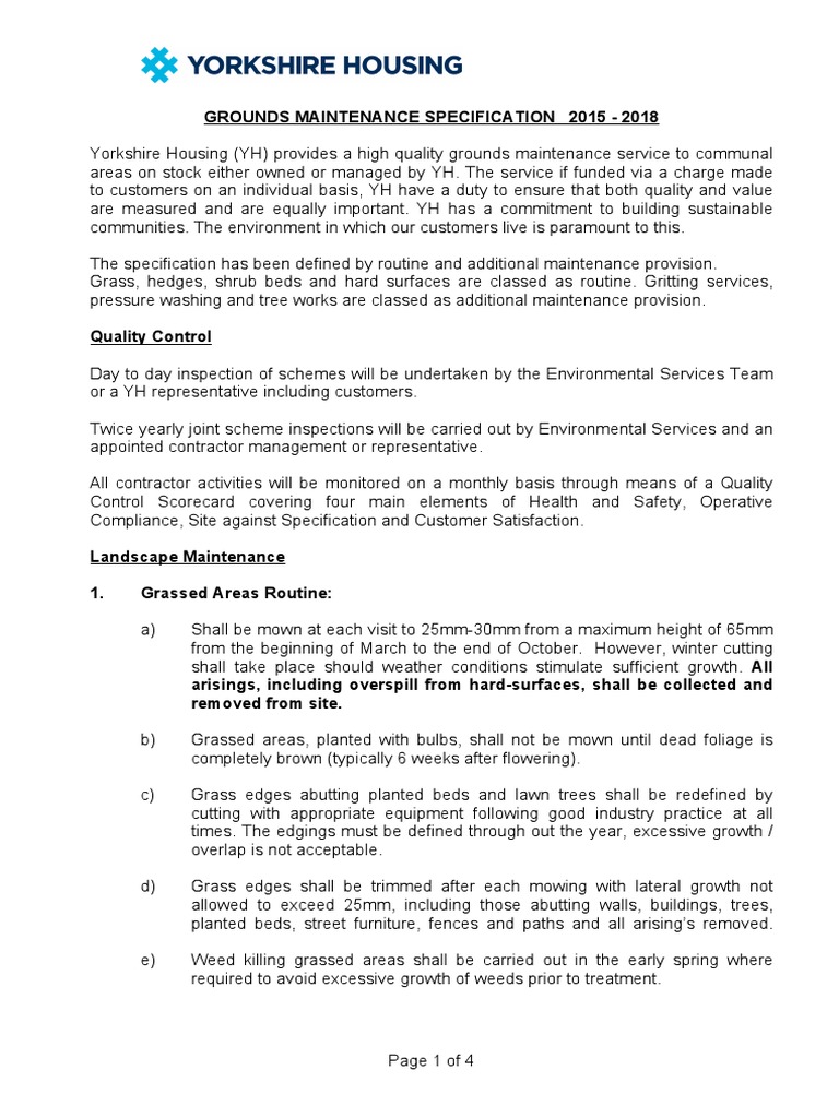 Grounds Maintenance Specification 2015-2018 | PDF | Lawn | Hedge