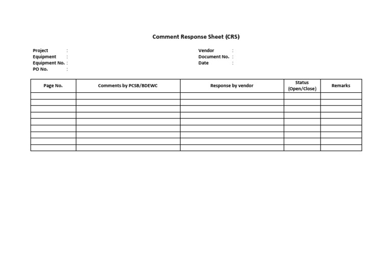 Comment Response Sheeto | PDF