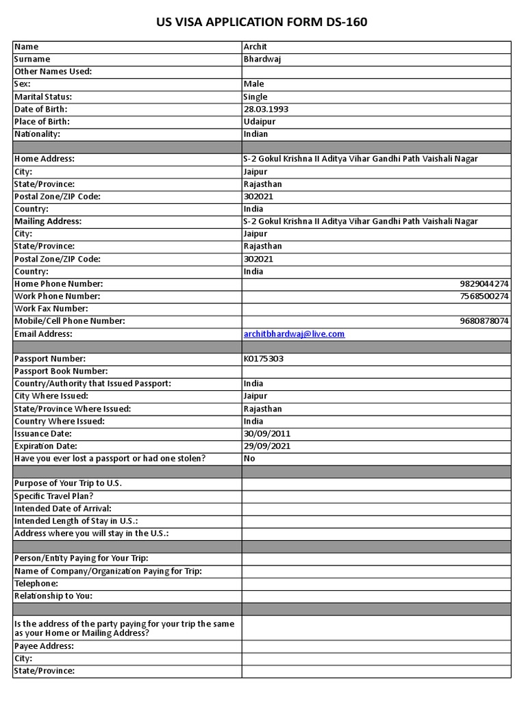Us Visa Blank Form | PDF | Travel Visa | Zip Code