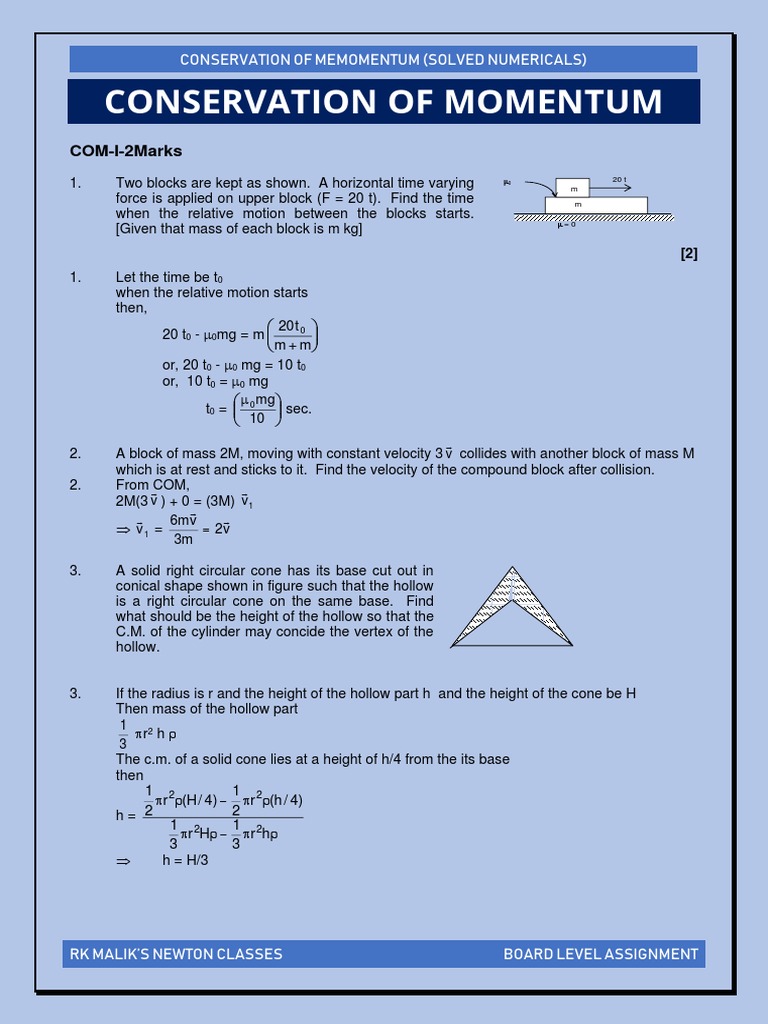 Conservation of Momentum (Practice Questions) | PDF | Collision | Momentum