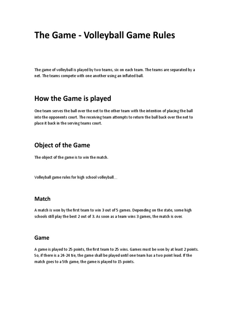 The Game - Volleyball Game Rules | PDF | Volleyball | Games Of Physical ...
