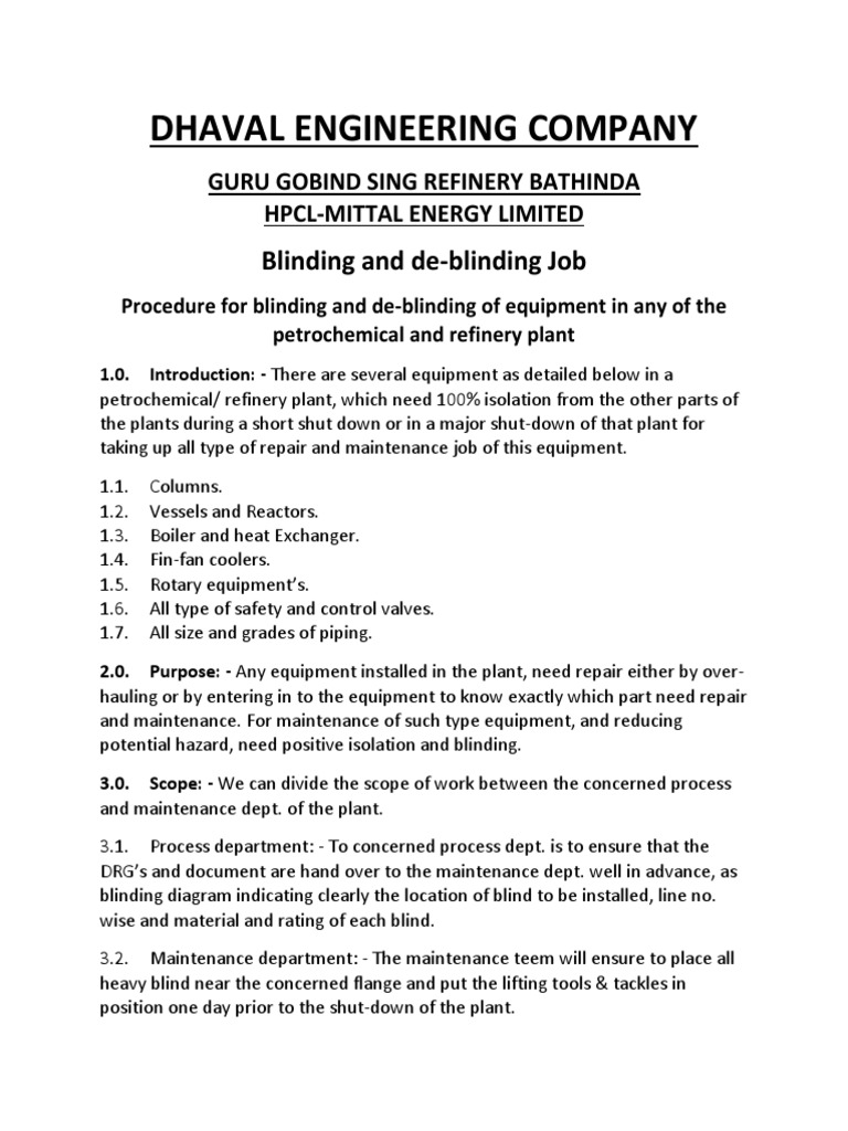 Blinding and De-Blinding Procedure for Equipment Isolation and ...