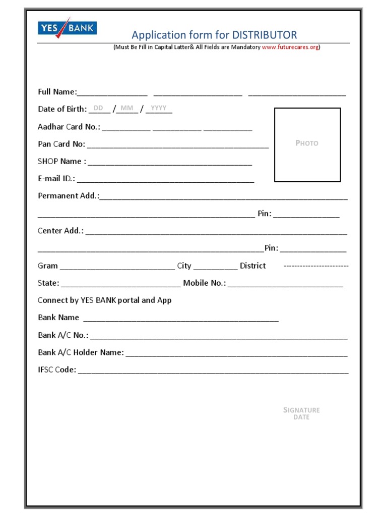 Application Form For Yes Bank Distributor | PDF | Access Control ...