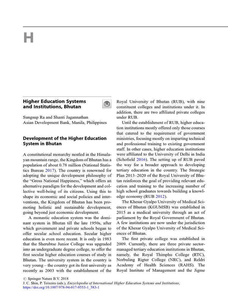 Developing Bhutan's Higher Education System | PDF | Bhutan | Higher Education
