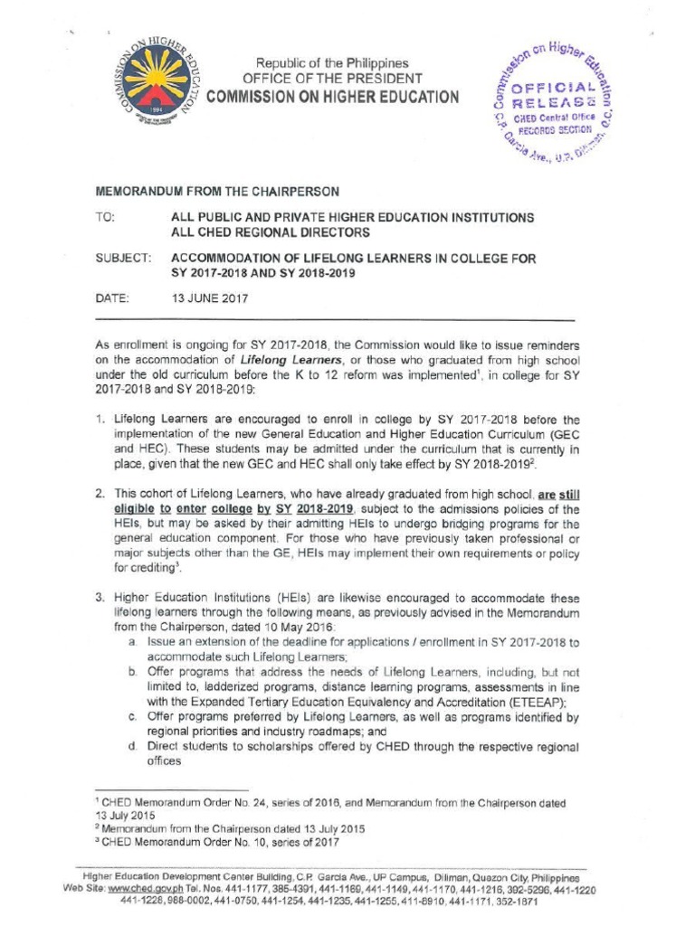 Memo On Lifelong Learners Program With Discussion Paper | PDF