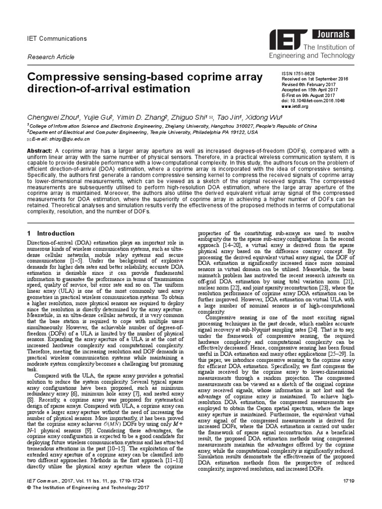 Compressive Sensing-Based Coprime Array Direction-Of-Arrival Estimation | PDF | Matrix ...