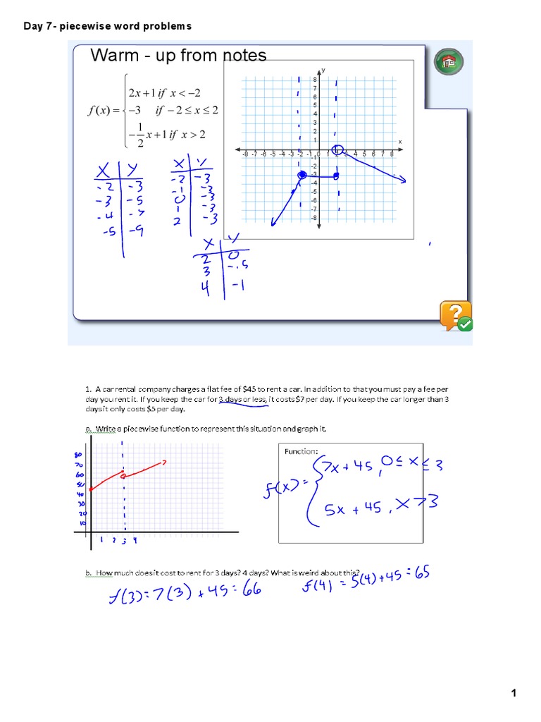 Day 7 - Piecewise Word Problems Completed | PDF