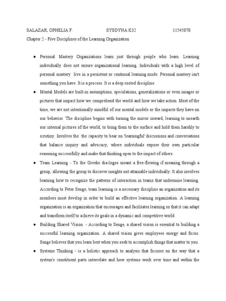 Five Disciplines of The Learning Organization | PDF | System | Thought