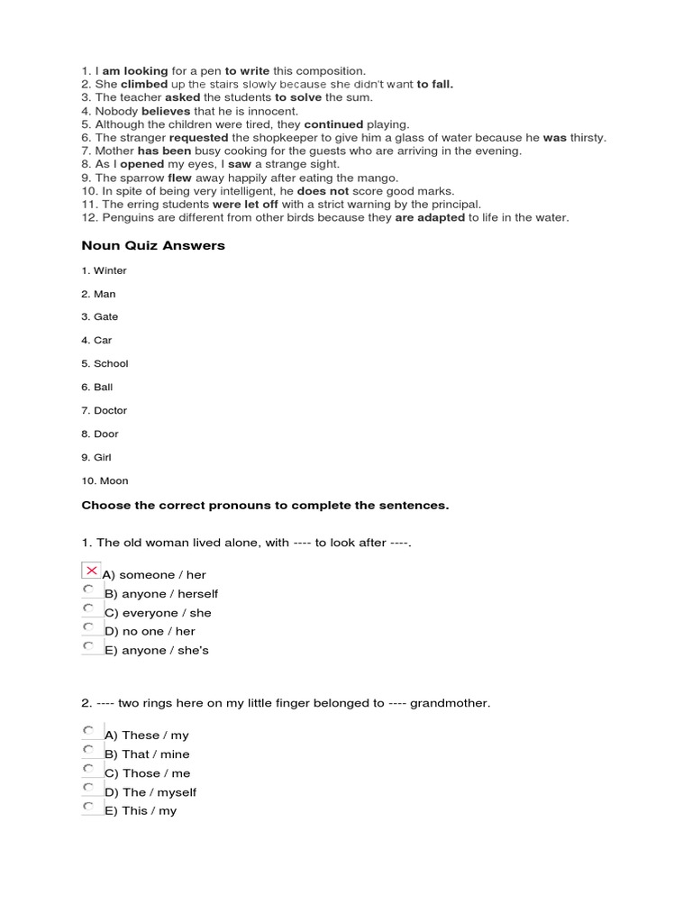 Quiz About Nouns, Pronouns, & Verbs | PDF