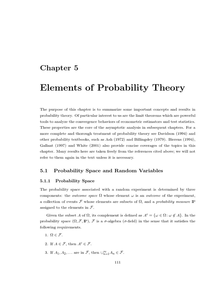 Elements of Probability Theory: 5.1 Probability Space and Random ...