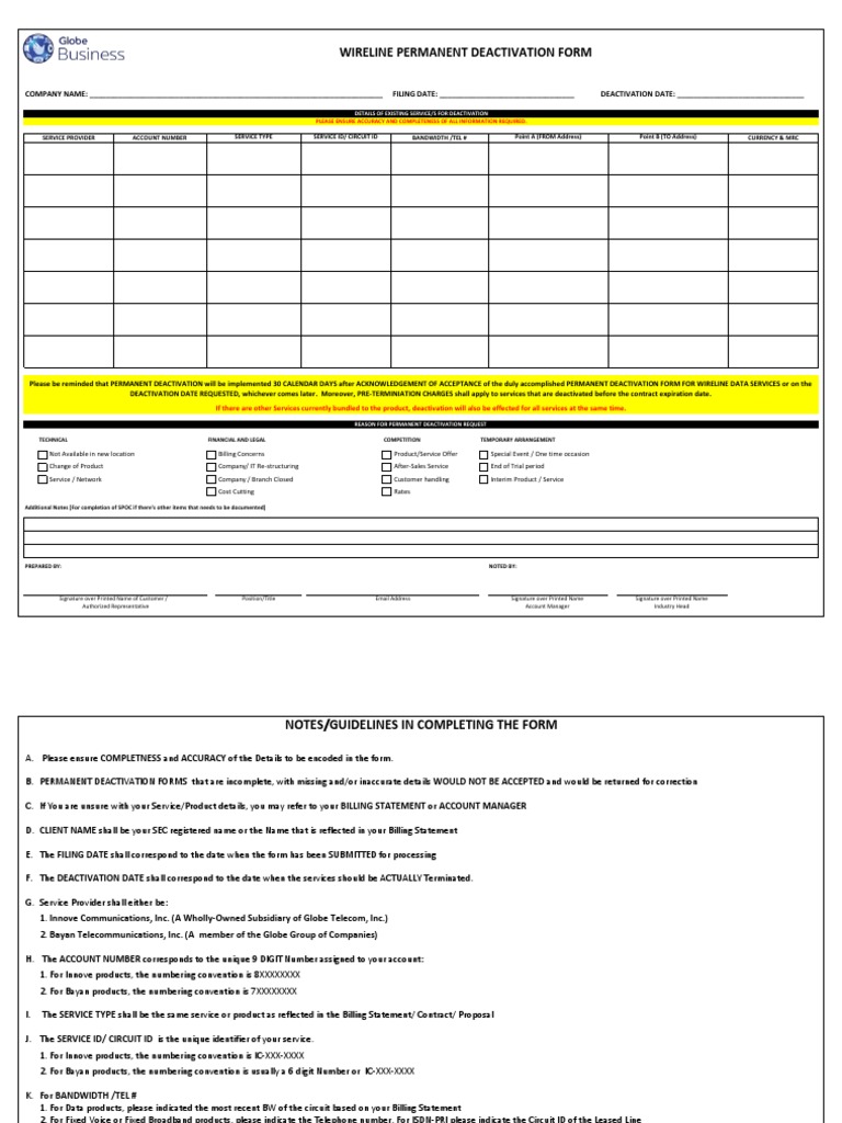 Deactivation Form - Globe | PDF | Telecommunication | Information And ...