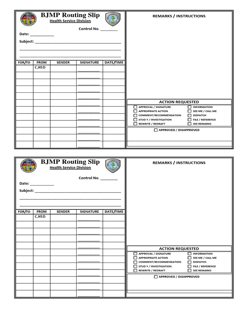 Routing Slip for Health Service Division Document Seeking Multiple ...