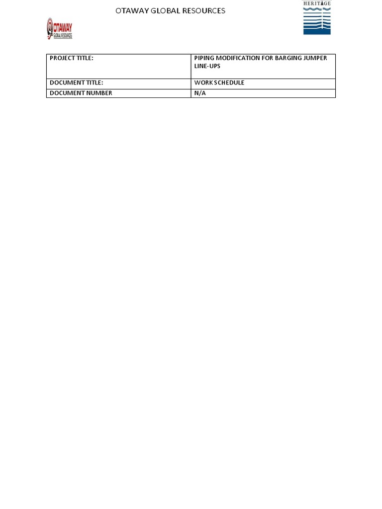 Piping Modification Work Schedule: Barging Jumper Line-Ups Project | PDF