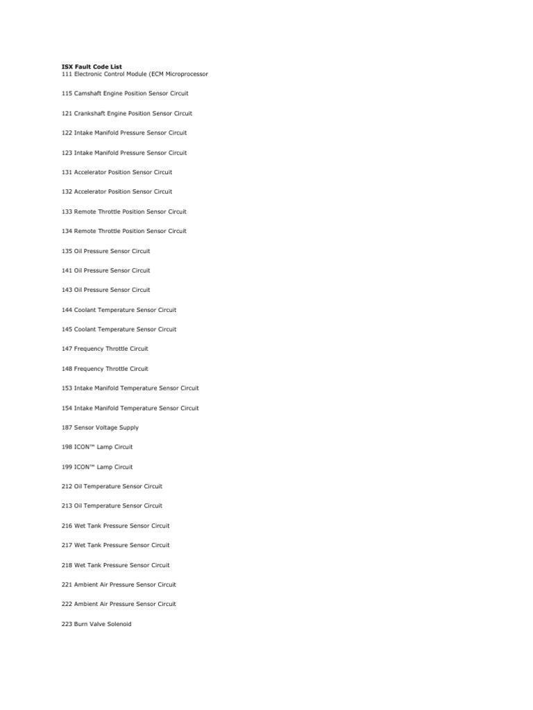 ISX Fault Code List PDF Throttle Switch