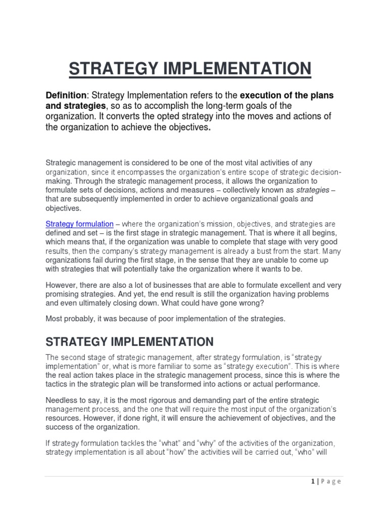 Strategic Implementation | PDF | Strategic Management | Goal