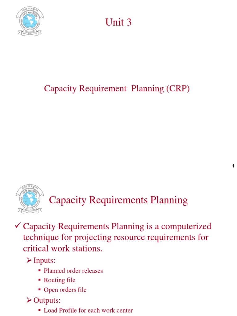 Unit 3: Capacity Requirement Planning (CRP) | PDF | Production And ...