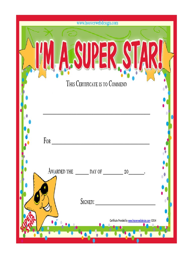 Free Printable Super Star Award Certificate | PDF