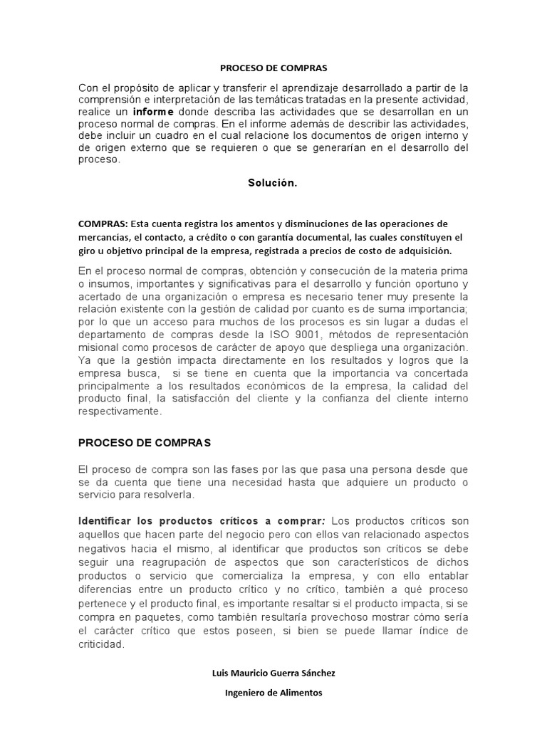 Informe Proceso de Compras | Descargar gratis PDF | Calidad (comercial ...