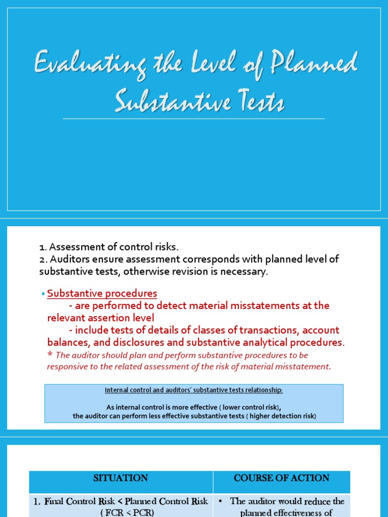 Level of Planned Substantive Tests | PDF | Internal Control | Audit