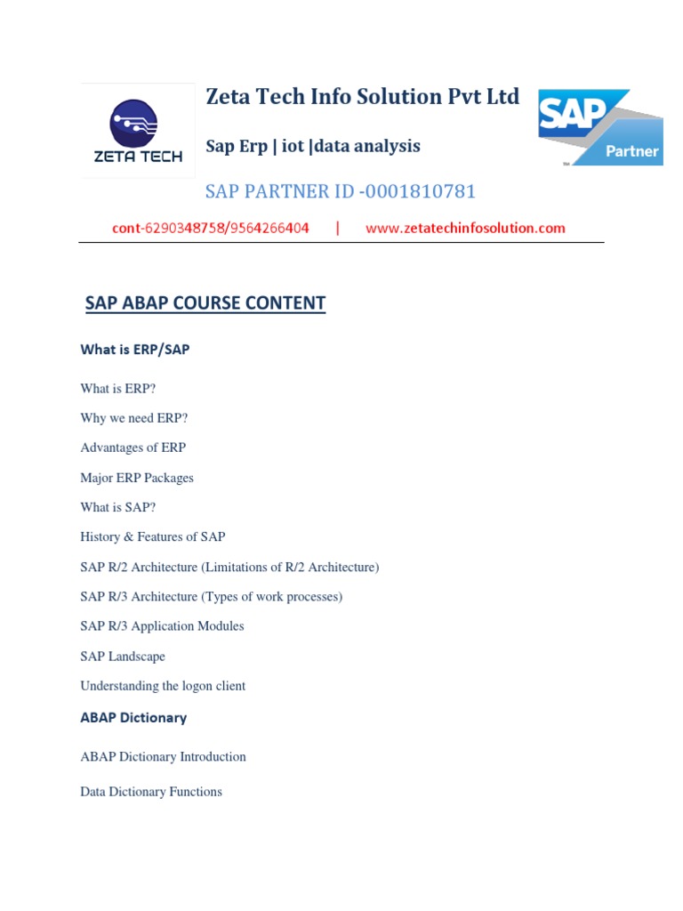 SAP ABAP Course Overview at Zeta Tech | PDF | Databases | Information ...