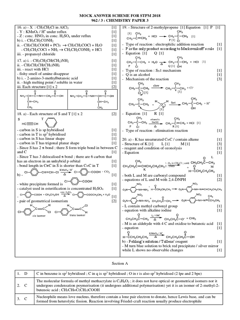 STPM 2018 Chemistry Paper 3 Answers | PDF | Carboxylic Acid | Alkene