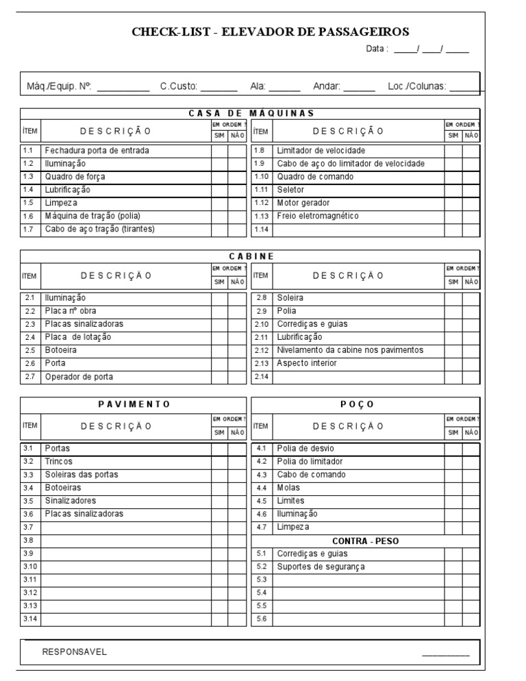 Check List Elevadores de Passageiros | PDF