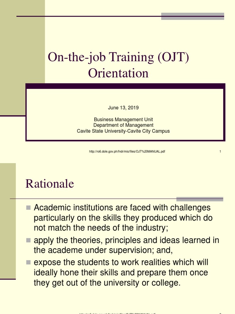 On-The-Job Training (OJT) Orientation | PDF | Behavior Modification ...