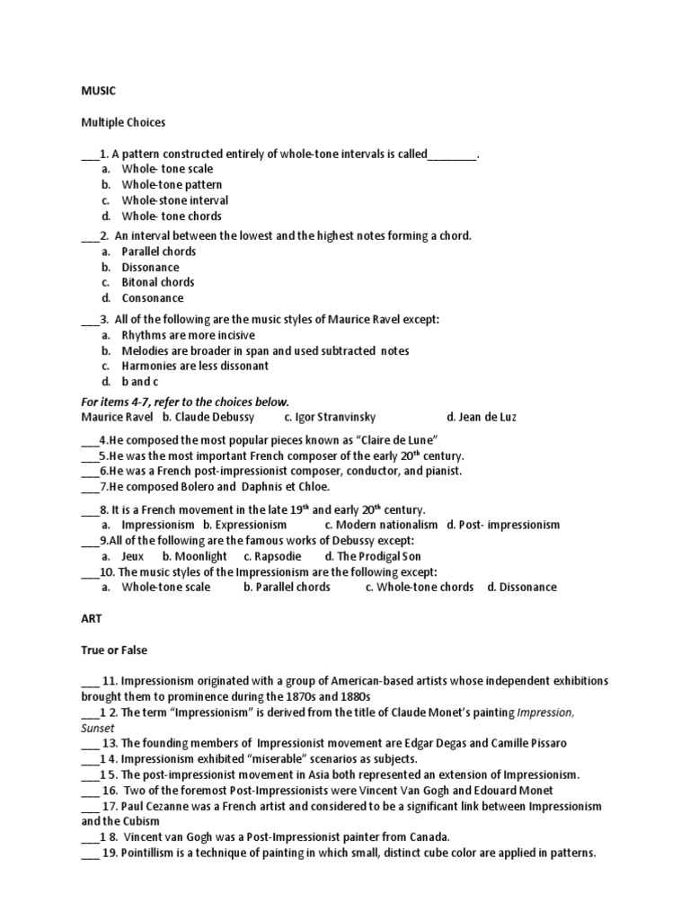 MAPEH 10 Montly Test | PDF | Impressionism | Medical Diagnosis MAPEH 10 Montly Test | PDF | Impressionism | Medical Diagnosis